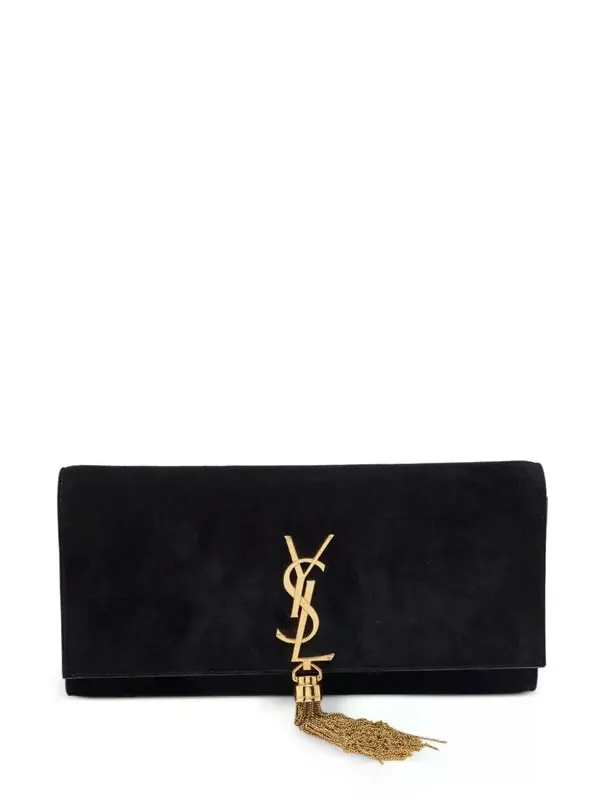 Saint Laurent Suede Kate Tassel Clutch Bag - Black