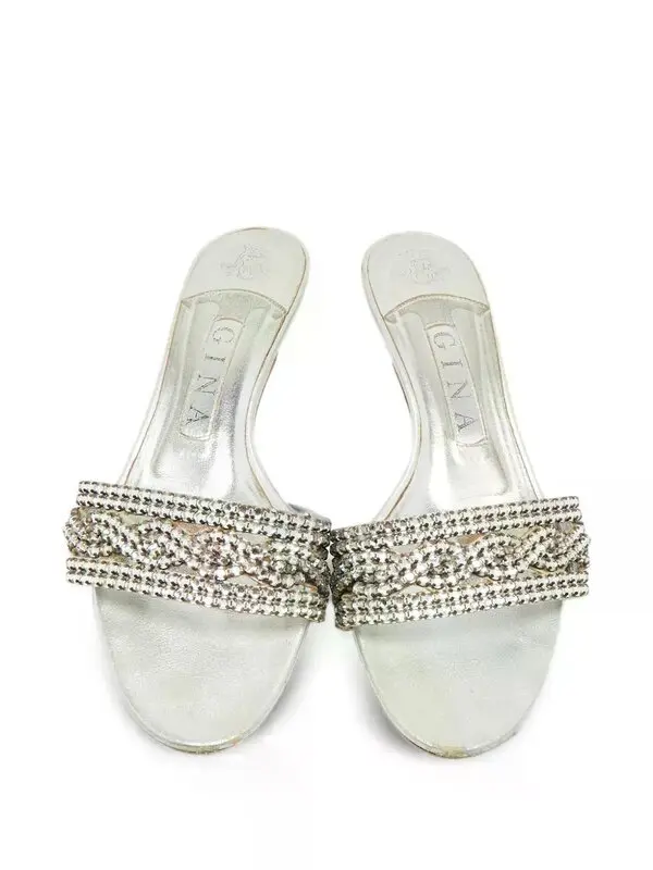 GINA Crystal-embellished Leather Heeled Sandals