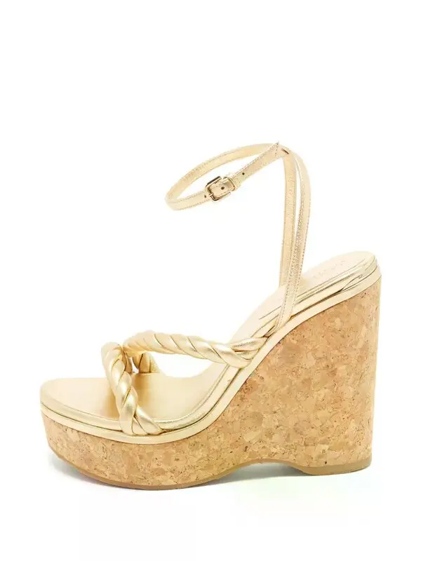 JIMMY CHOO Tone Metallic Wedge Sandals With Twisted Straps And Buckle Fastening