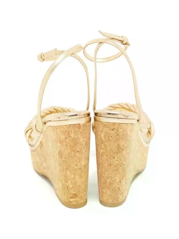 JIMMY CHOO Tone Metallic Wedge Sandals With Twisted Straps And Buckle Fastening