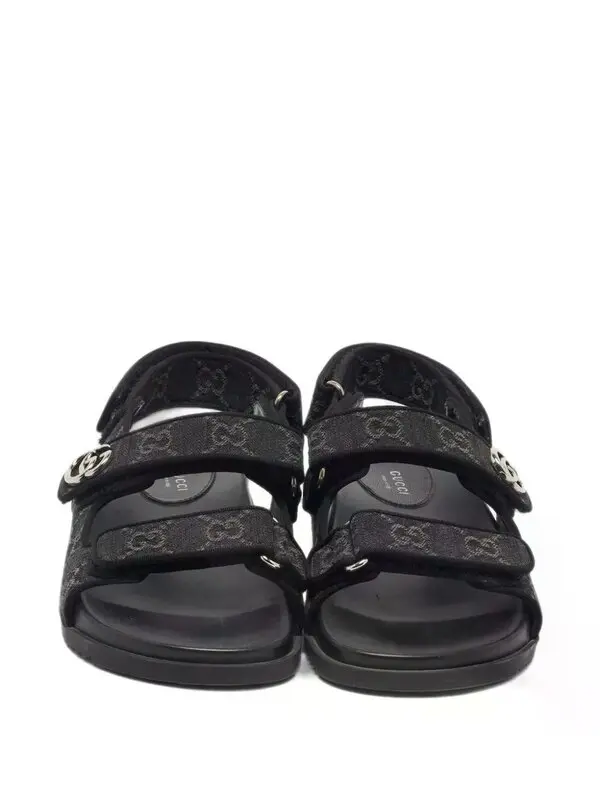 Gucci Gg Monogram Flat Sandals With Touch-strap Fastening And Slingback Strap