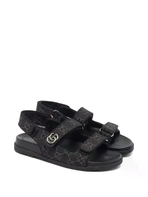 Gucci Gg Monogram Flat Sandals With Touch-strap Fastening And Slingback Strap