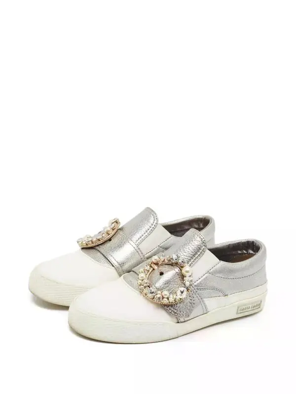 Miu Miu Crystal-embellished Slip-on Sneakers - Silver