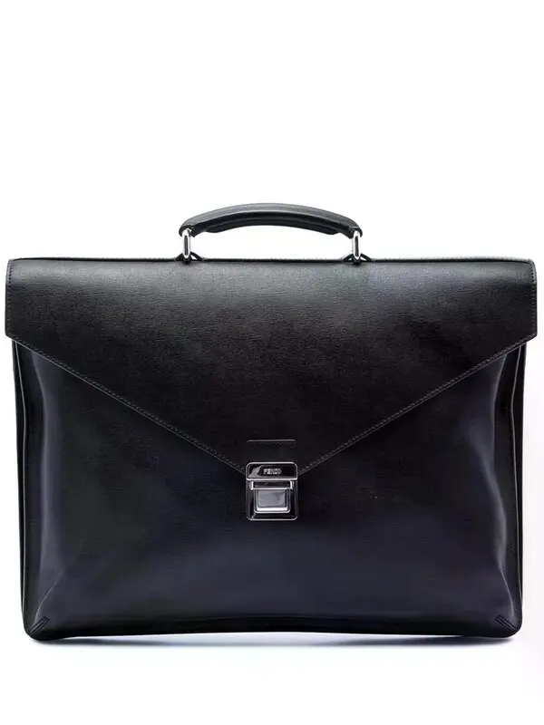 Fendi 2010-2026 Leather Envelope Briefcase Business Bag - Black