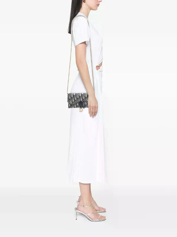 Dior 2019 Oblique Canvas Saddle Wallet On Chain Crossbody Bag - Blue