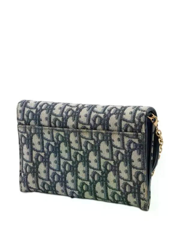 Dior 2019 Oblique Canvas Saddle Wallet On Chain Crossbody Bag - Blue