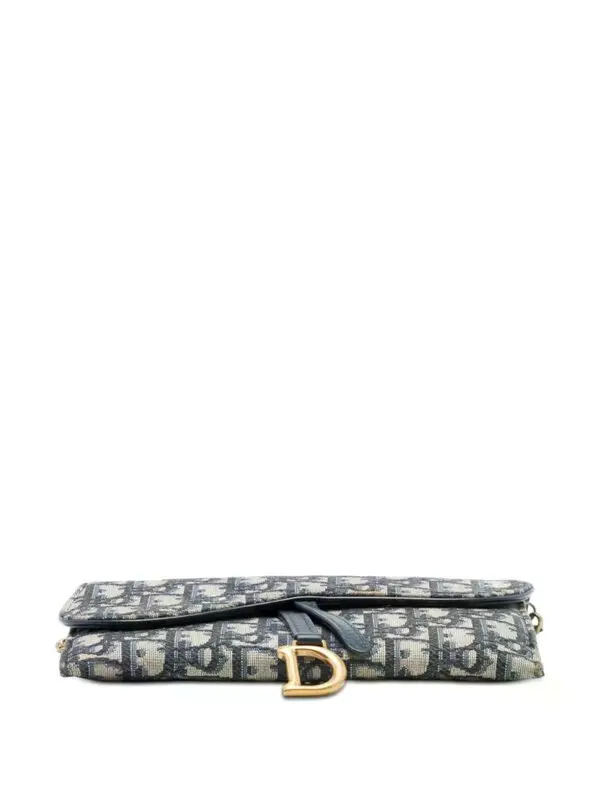 Dior 2019 Oblique Canvas Saddle Wallet On Chain Crossbody Bag - Blue