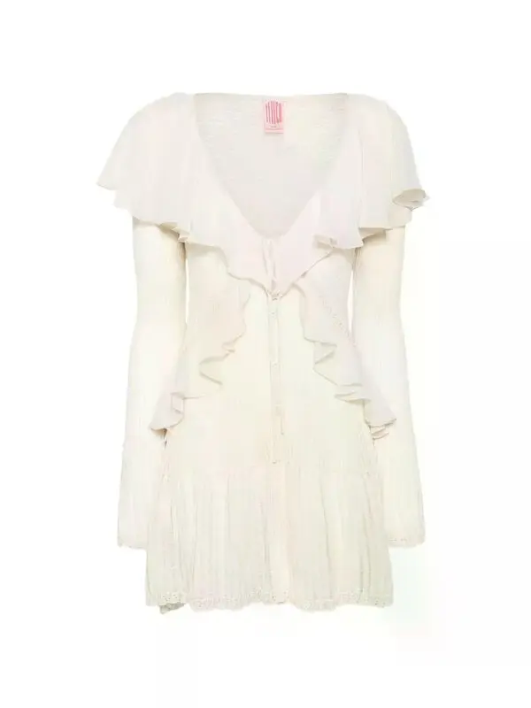 FETICO Ecru Ruffled Ribbed Cardigan