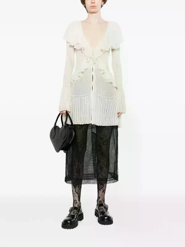 FETICO Ecru Ruffled Ribbed Cardigan