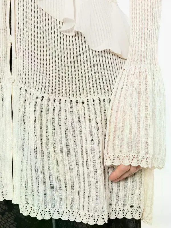 FETICO Ecru Ruffled Ribbed Cardigan