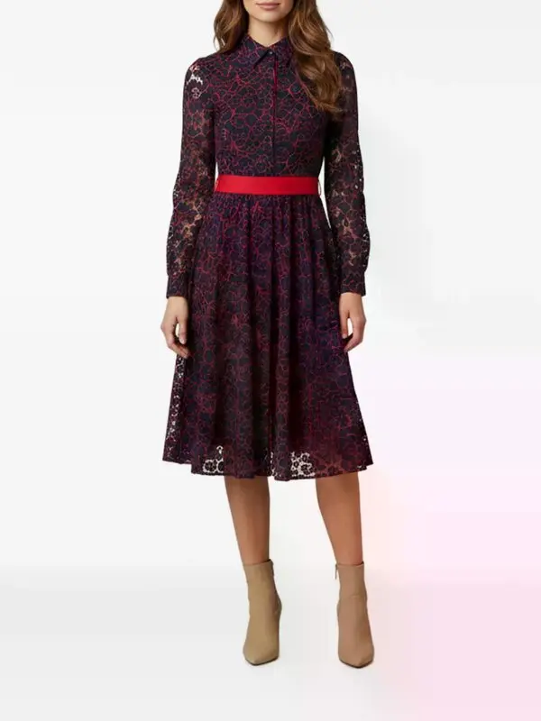 Carolina Herrera Guipure Lace Shirt Midi Dress - Blue