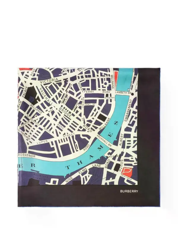 Burberry London-map Silk Scarf - Black