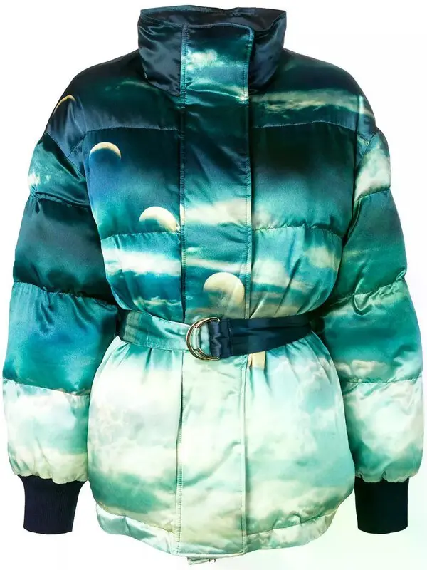 Stella McCartney Padded Belted Puffer Jacket With Moon Print