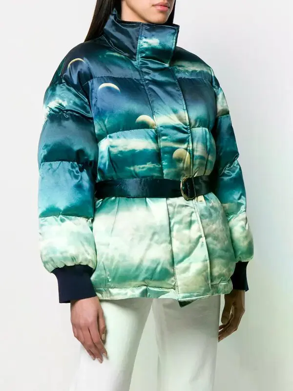 Stella McCartney Padded Belted Puffer Jacket With Moon Print