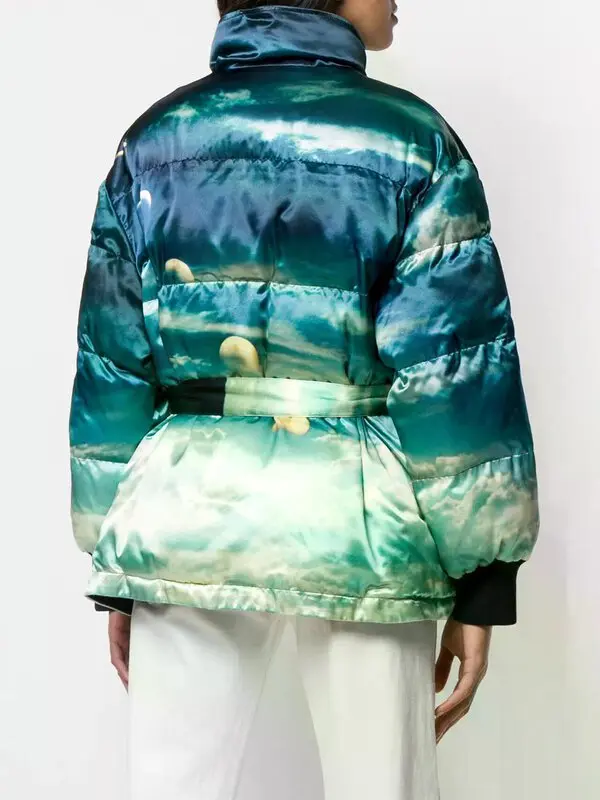 Stella McCartney Padded Belted Puffer Jacket With Moon Print