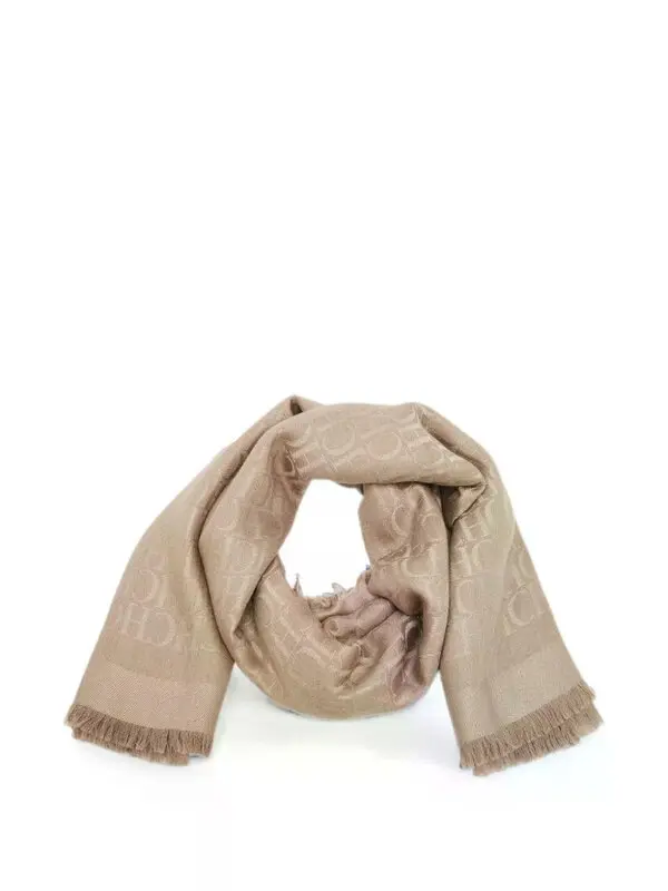 Carolina Herrera Monogram Frayed Shawl