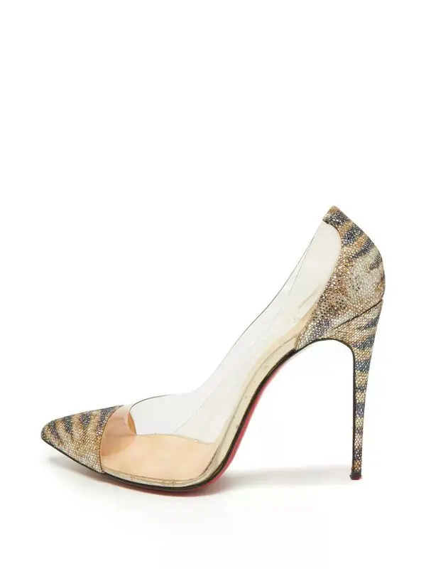 CHRISTIAN LOUBOUTIN Glitter Paneled Pointed Toe Stiletto Pumps - Gold