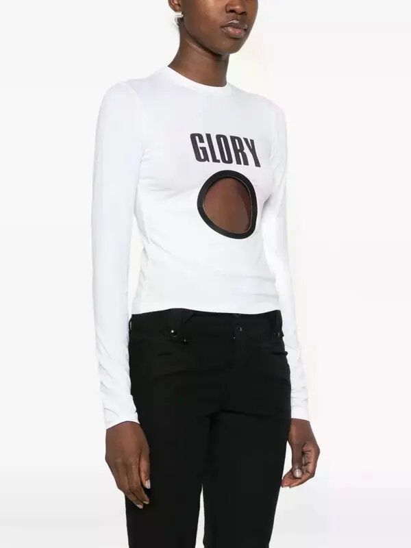 JEAN PAUL GAULTIER Cut-out Slogan Print Long Sleeve T-shirt - White
