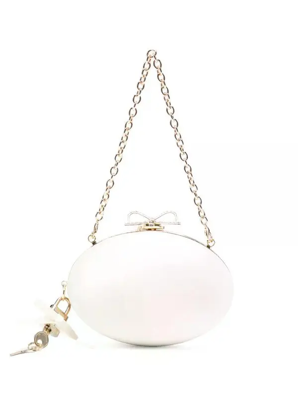 SELF-PORTRAIT Bow Detail Oval Clutch Bag - Neutrals