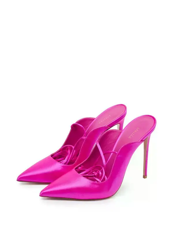 LE SILLA Satin Pointed Toe Tie-fastening Stiletto Heel Pumps - Pink