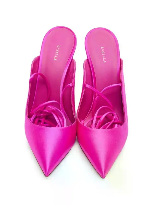 LE SILLA Satin Pointed Toe Tie-fastening Stiletto Heel Pumps - Pink