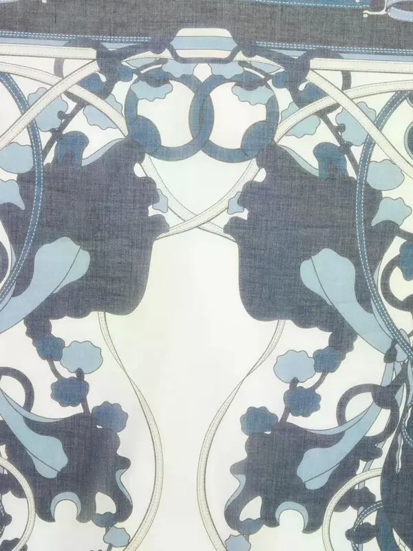 Gucci Equestrian Belt Print Scarf With Fringed Edges