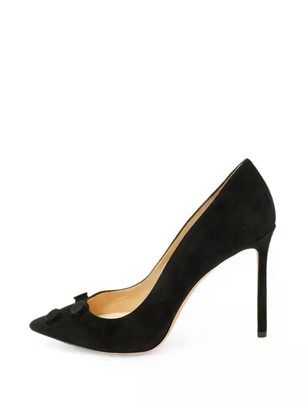 JIMMY CHOO Suede Button-embellished Pointed Toe Stiletto Pumps