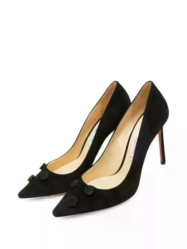 JIMMY CHOO Suede Button-embellished Pointed Toe Stiletto Pumps