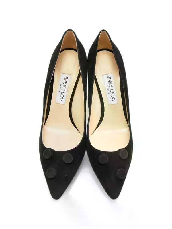 JIMMY CHOO Suede Button-embellished Pointed Toe Stiletto Pumps