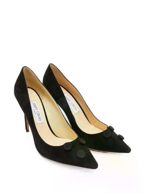 JIMMY CHOO Suede Button-embellished Pointed Toe Stiletto Pumps