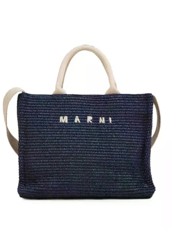 Marni Logo Embroidered Raffia Tote Bag