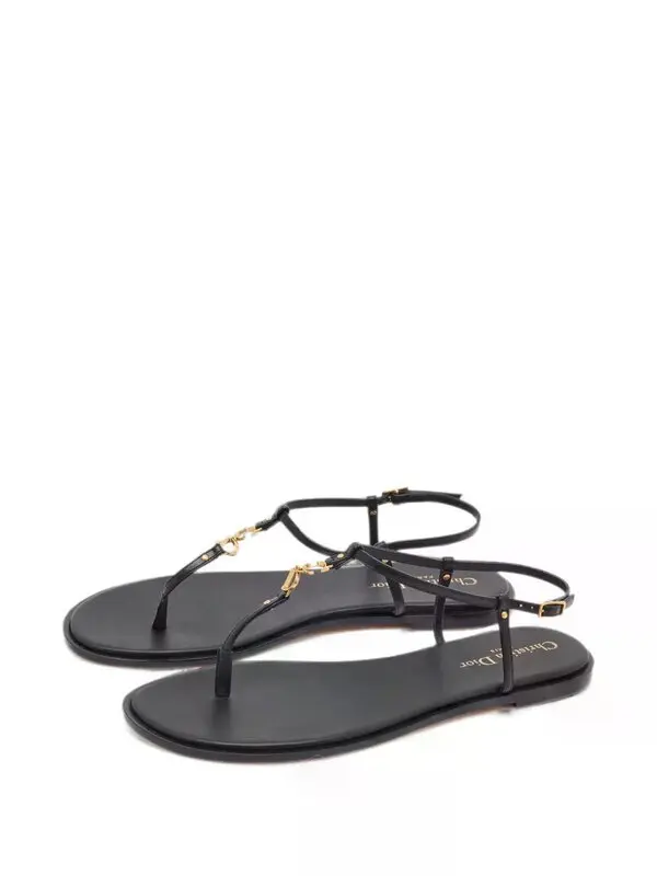 Dior Leather Ankle-strap Thong Ballet Flats - Black