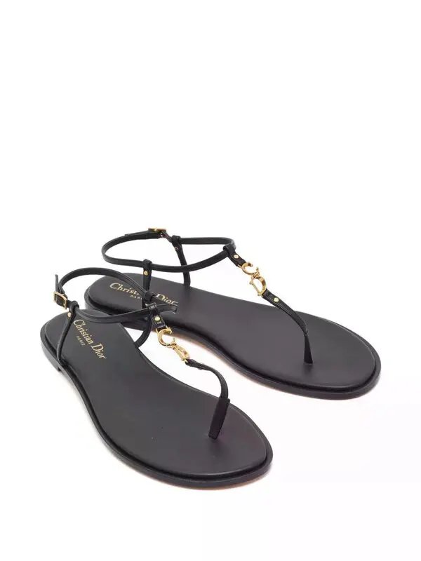 Dior Leather Ankle-strap Thong Ballet Flats - Black