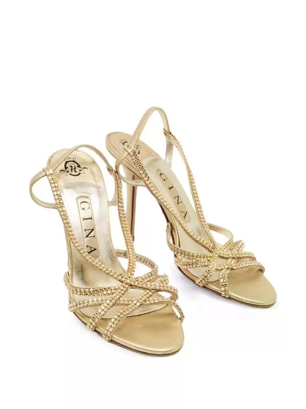 GINA Crystal Embellished -tone Leather Slingback Stiletto Sandals