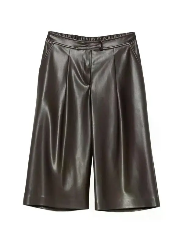 Alpha Studio Pleated Faux-leather Knee-length Shorts