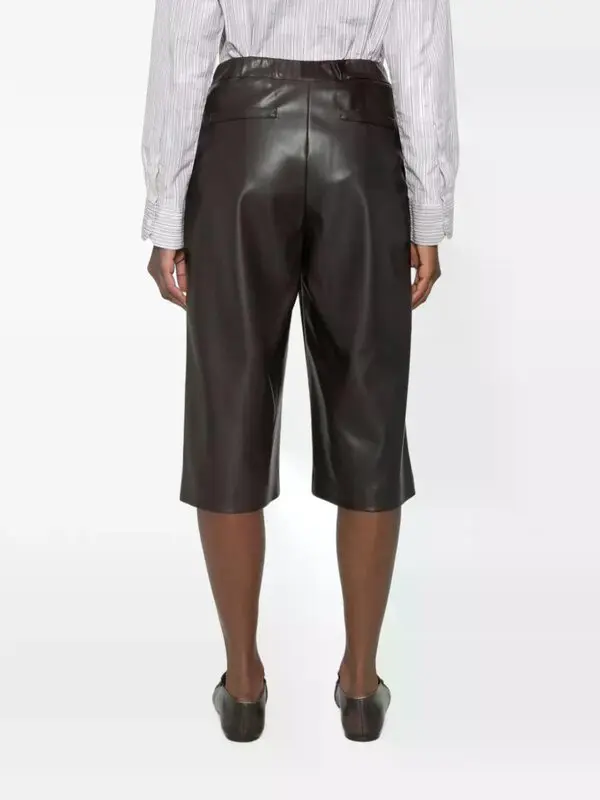 Alpha Studio Pleated Faux-leather Knee-length Shorts