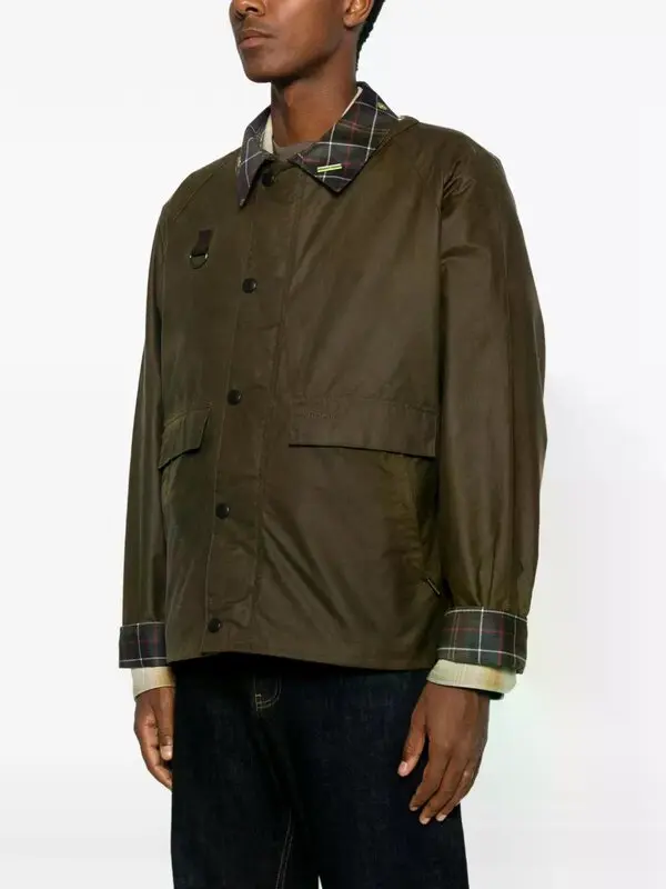 Barbour Waxed Jacket With Tartan Collar