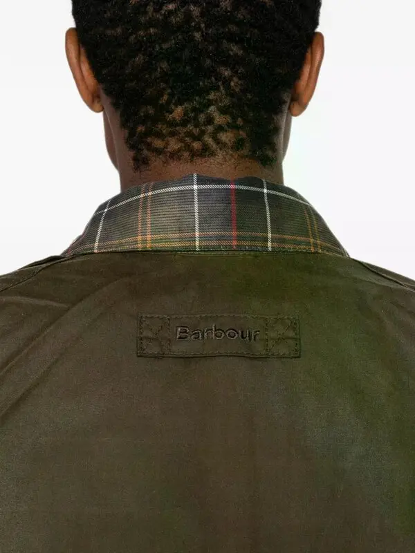 Barbour Waxed Jacket With Tartan Collar