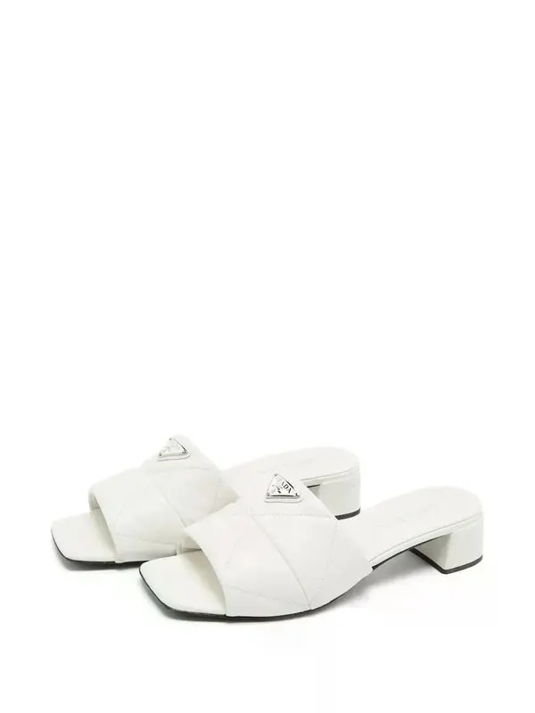 Prada Quilted Triangle Logo Block Heel Slide Sandals