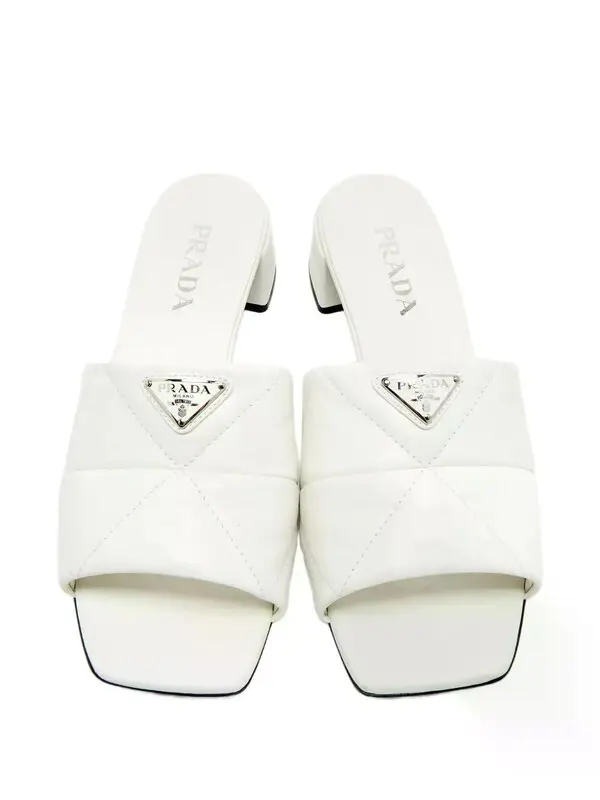 Prada Quilted Triangle Logo Block Heel Slide Sandals