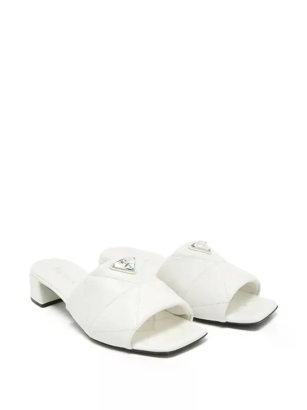 Prada Quilted Triangle Logo Block Heel Slide Sandals