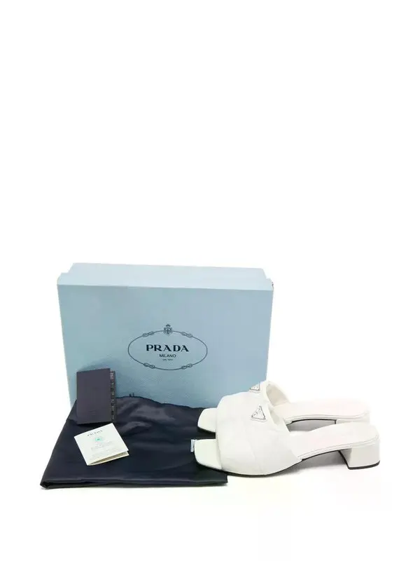 Prada Quilted Triangle Logo Block Heel Slide Sandals