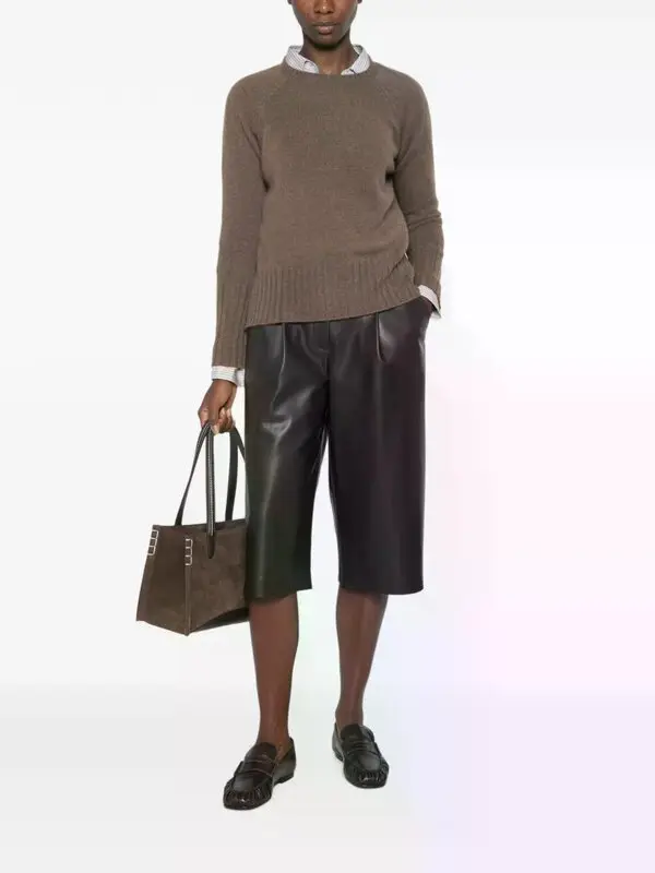 BEYOU Long Sleeve Crew Neck Sweater - Brown