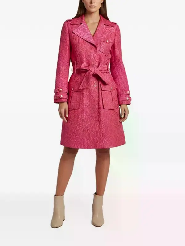 Alice + Olivia Floral Jacquard Belted Trench Coat - Pink