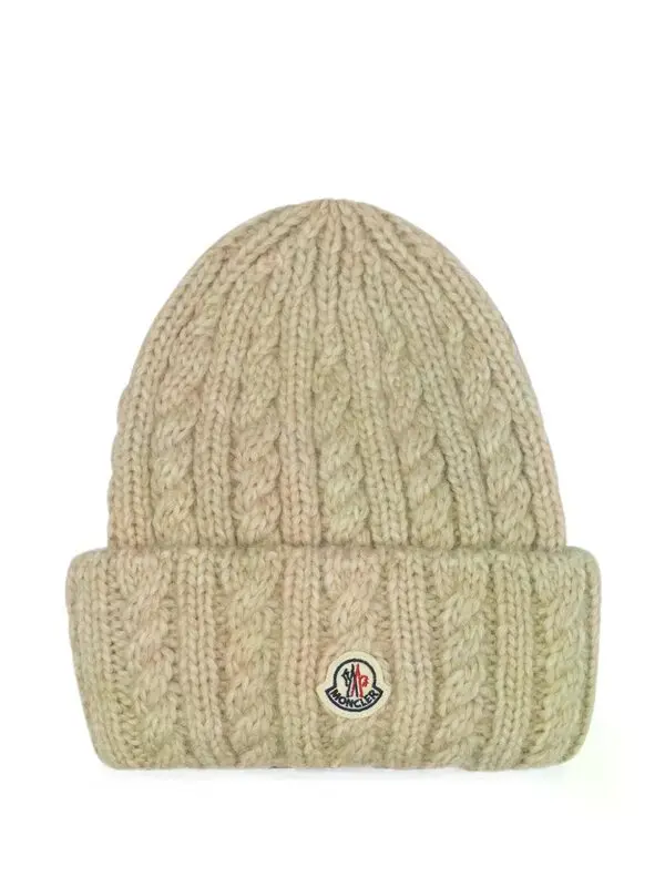 Moncler Cable Knit Wool Blend Beanie - Neutrals