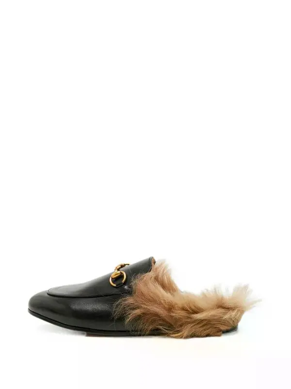 Gucci Princetown Horsebit Flat Mules With Shearling Lining - Black