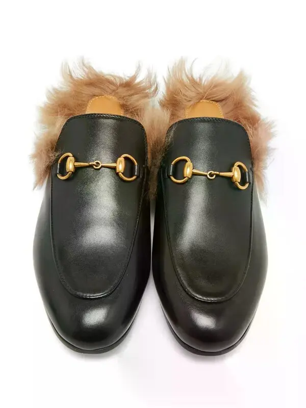 Gucci Princetown Horsebit Flat Mules With Shearling Lining