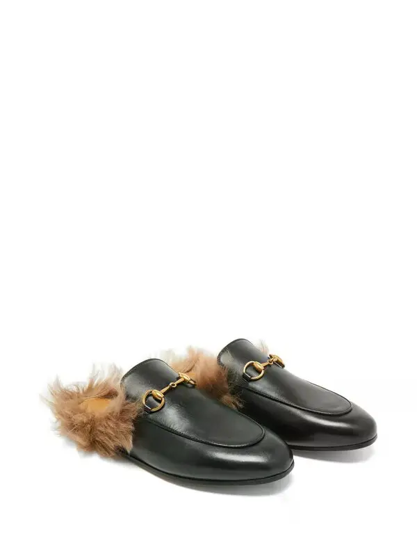 Gucci Princetown Horsebit Flat Mules With Shearling Lining