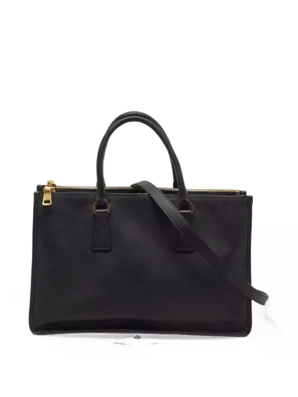 Prada Logo Plaque Double Zip Handbag - Black