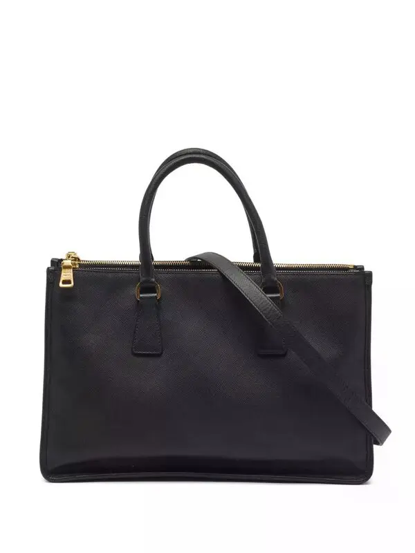 Prada Logo Plaque Double Zip Handbag - Black